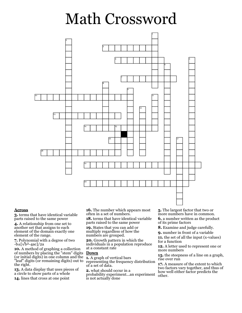 Math Crossword - WordMint