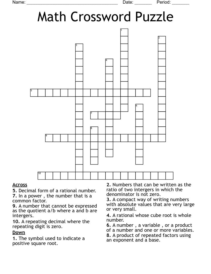 Math Crossword Puzzle WordMint