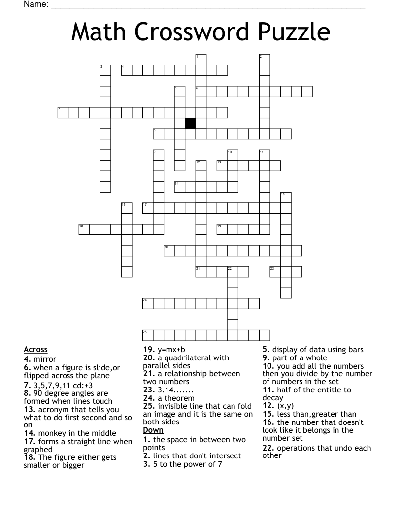 Math Crossword Puzzle - WordMint