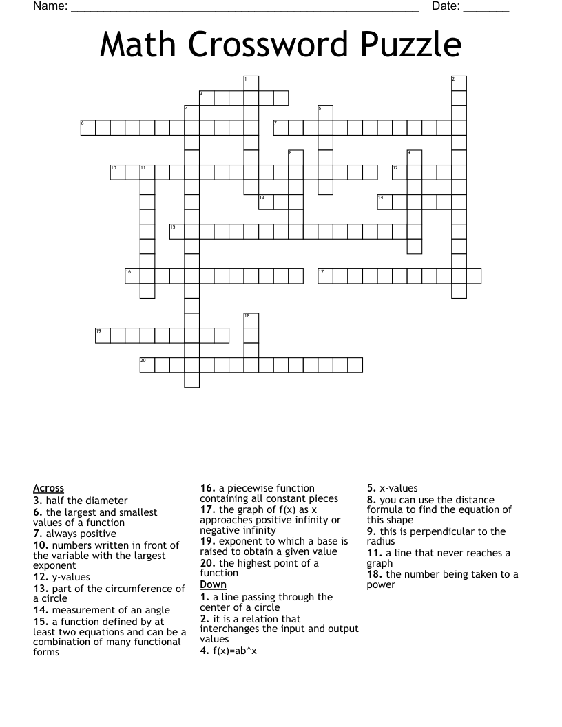 Math Crossword Puzzle Answers