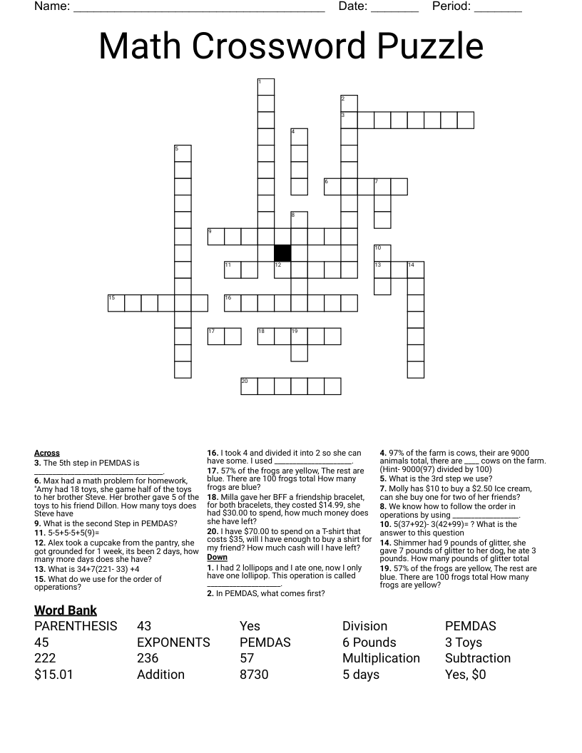 Math Crossword Puzzle - WordMint