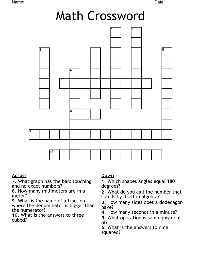 Math Crossword - WordMint