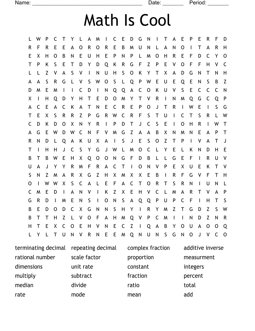 Math Is Cool Word Search WordMint