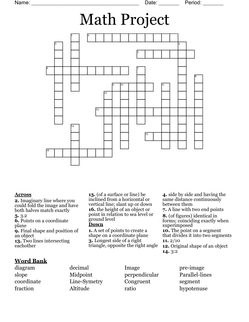Math Project Crossword - WordMint