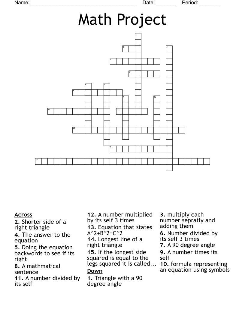 Math Project Crossword - WordMint