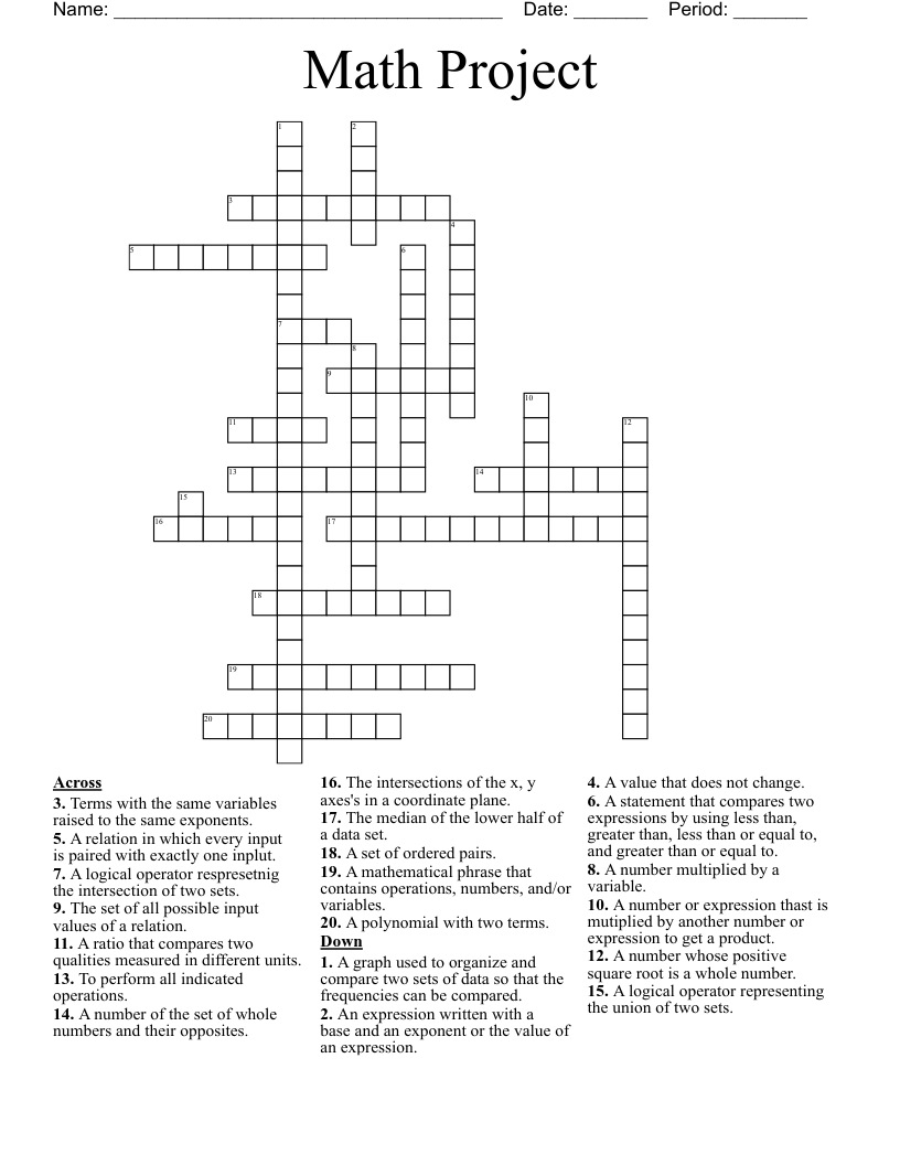 Math Project Crossword - WordMint