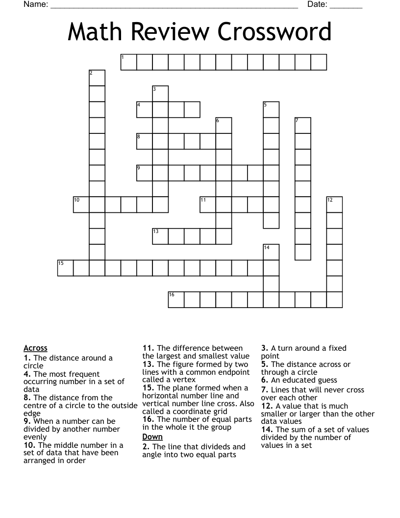 Math Review Crossword - WordMint