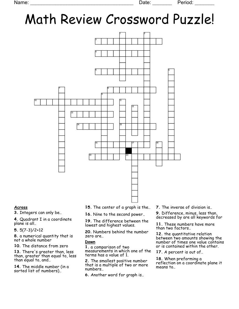 Math Review Crossword Puzzle! - WordMint
