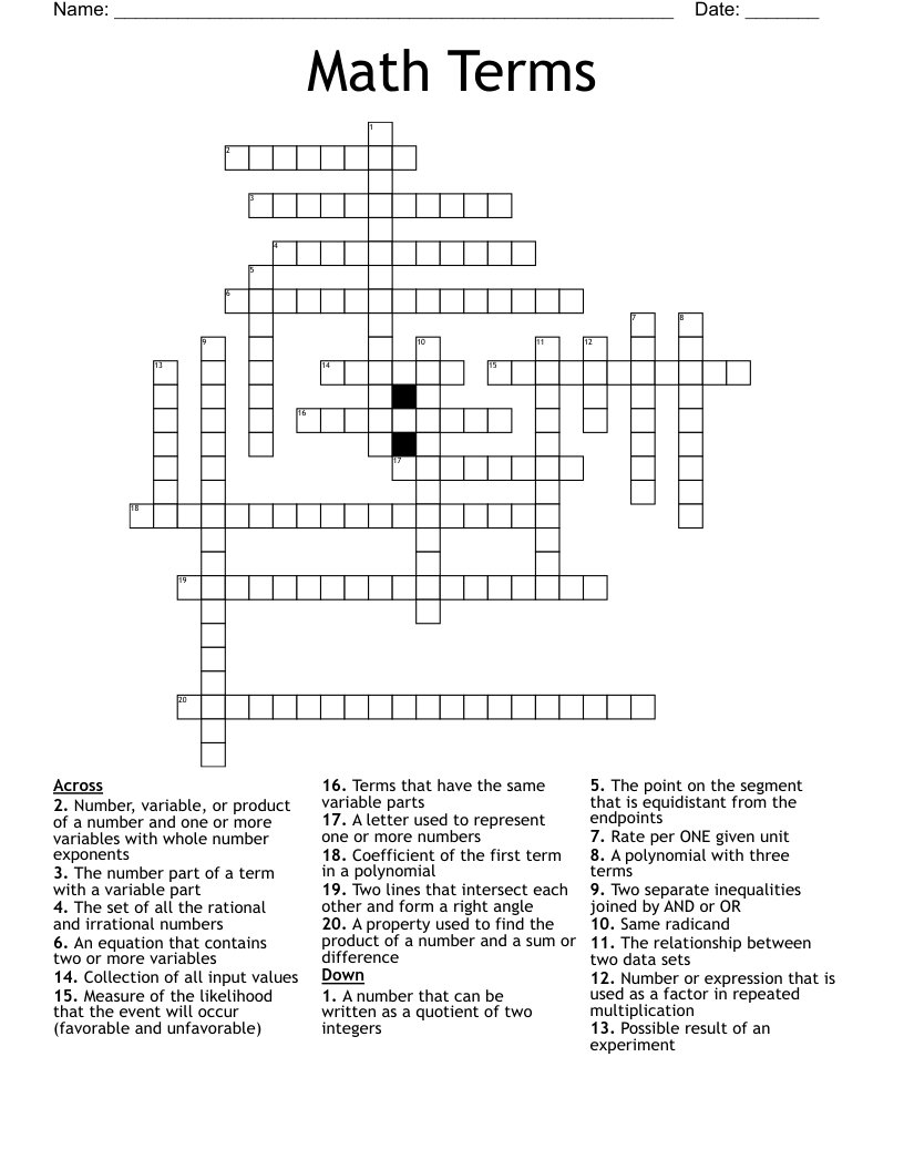 Math Terms Crossword - WordMint