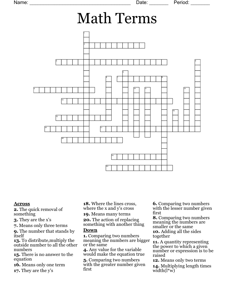 Math Terms Crossword WordMint