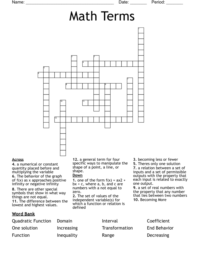 Math Terms Crossword - WordMint