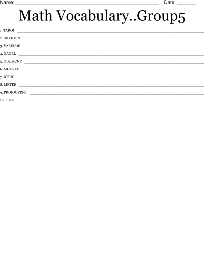 Math Vocabulary..Group5 Word Scramble - WordMint