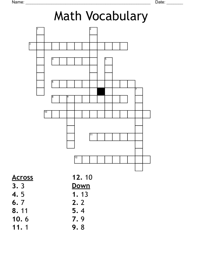 Math Vocabulary Crossword - WordMint