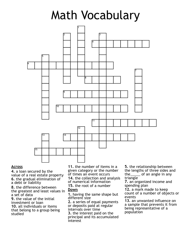 Math Vocabulary Crossword - WordMint
