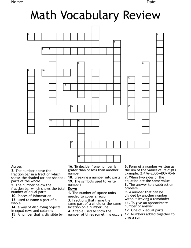 Math Vocabulary Review Crossword - WordMint