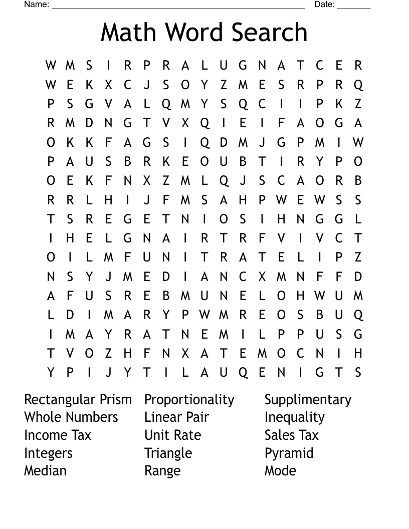 Math Word Search - WordMint