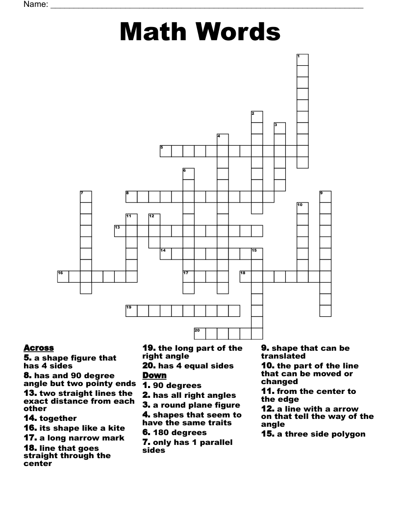 Math Words Crossword - WordMint