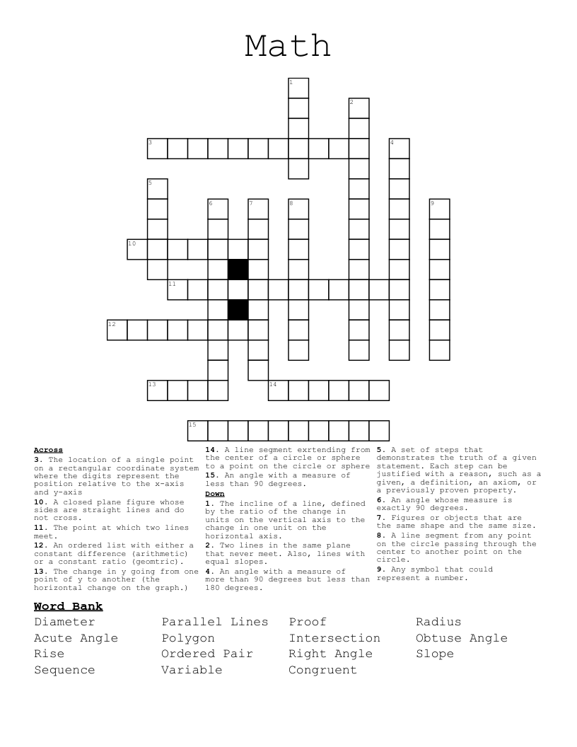 Math Crossword - WordMint