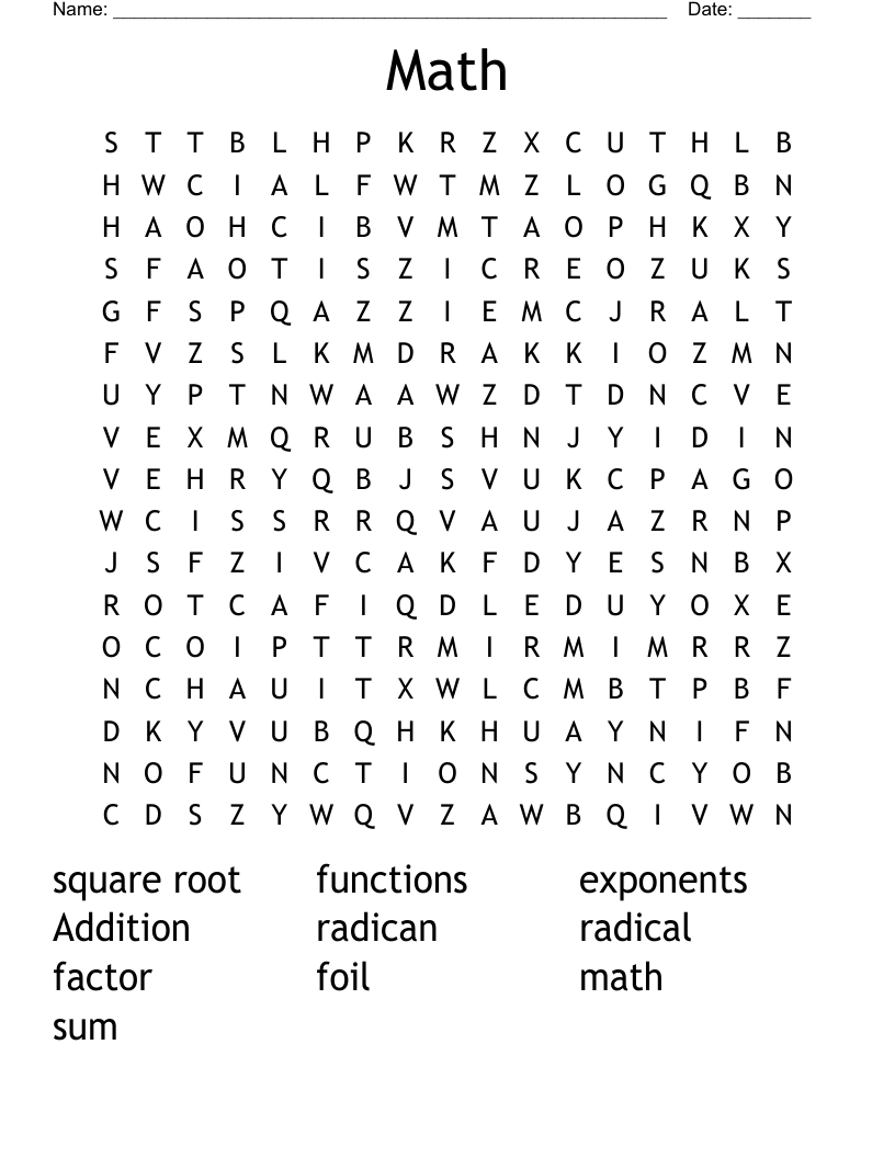Math Word Search - WordMint