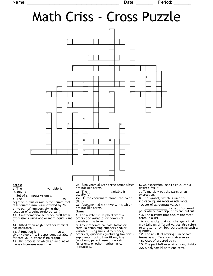Math Criss Cross Puzzle Crossword WordMint