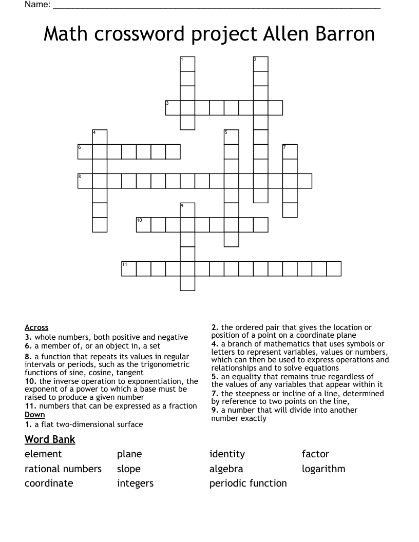 Math crossword project Allen Barron - WordMint