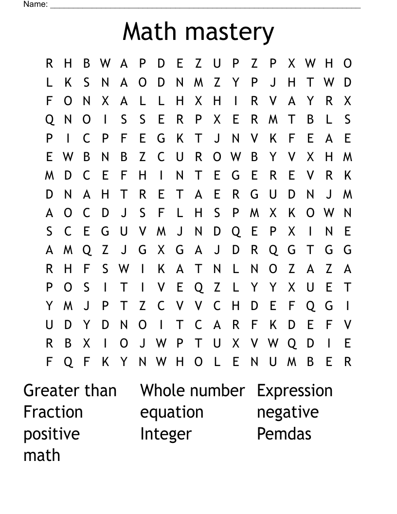 Math mastery Word Search - WordMint