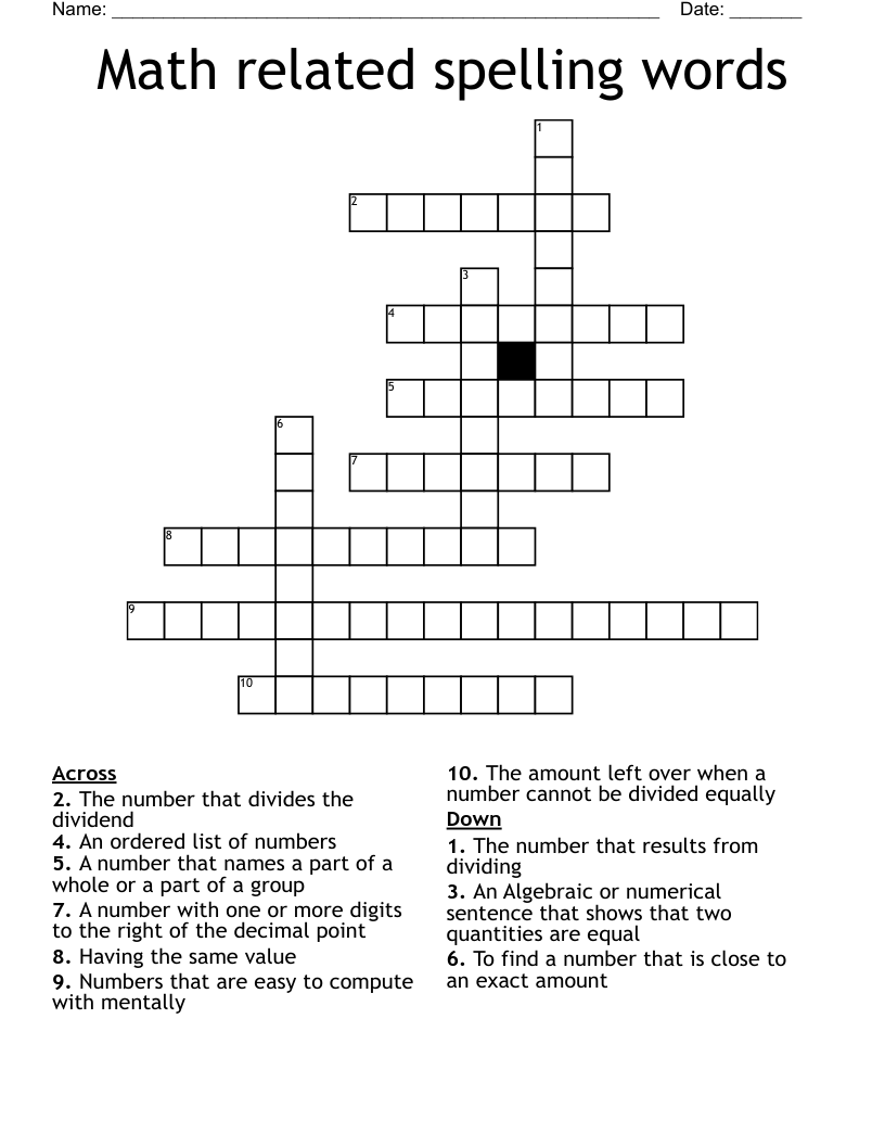 Math related spelling words Crossword - WordMint
