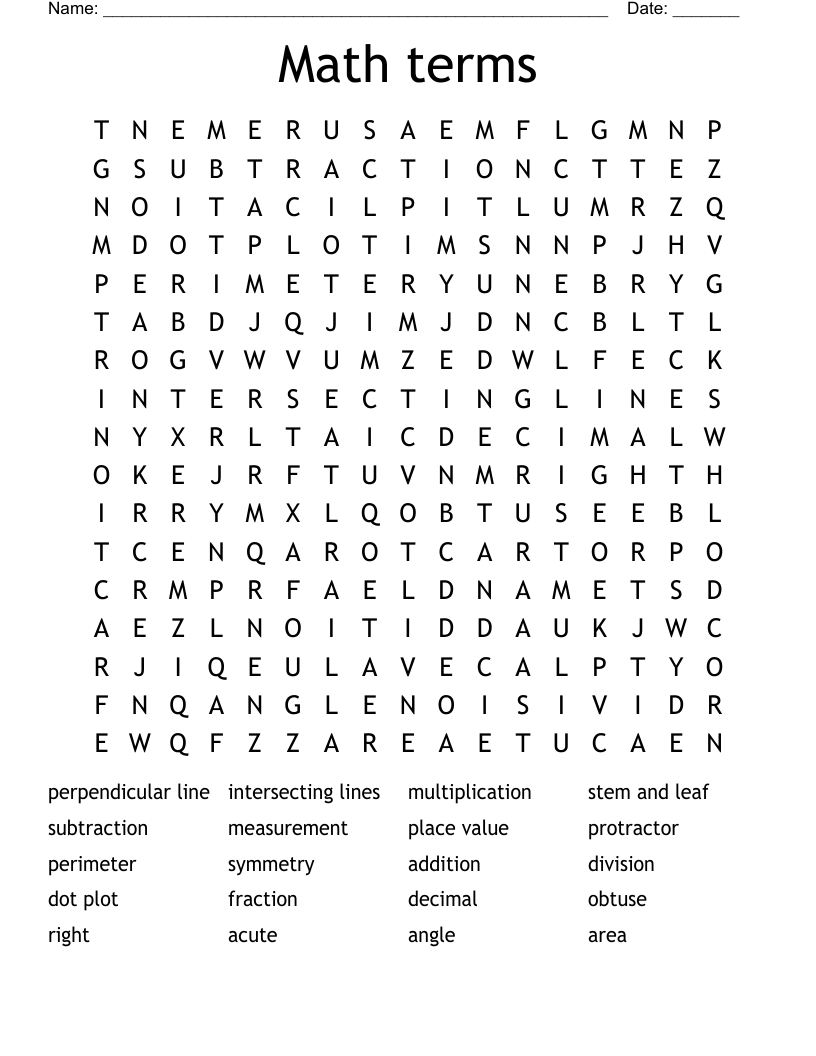 Math Terms Word Search WordMint