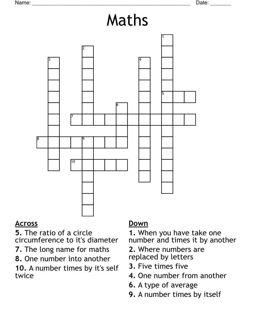 Maths Crossword - WordMint