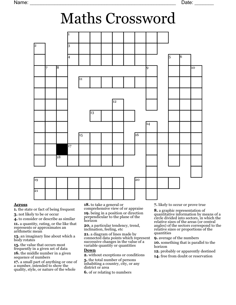 Maths Crossword - WordMint