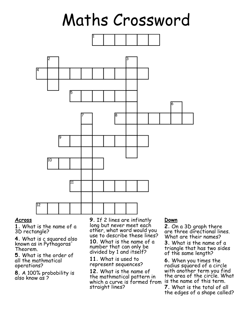 Maths Crossword - WordMint