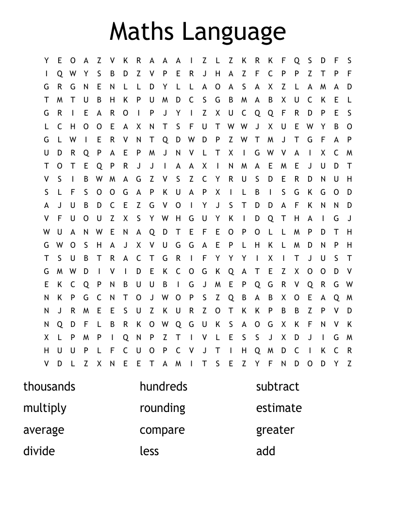 Maths Language Word Search - WordMint