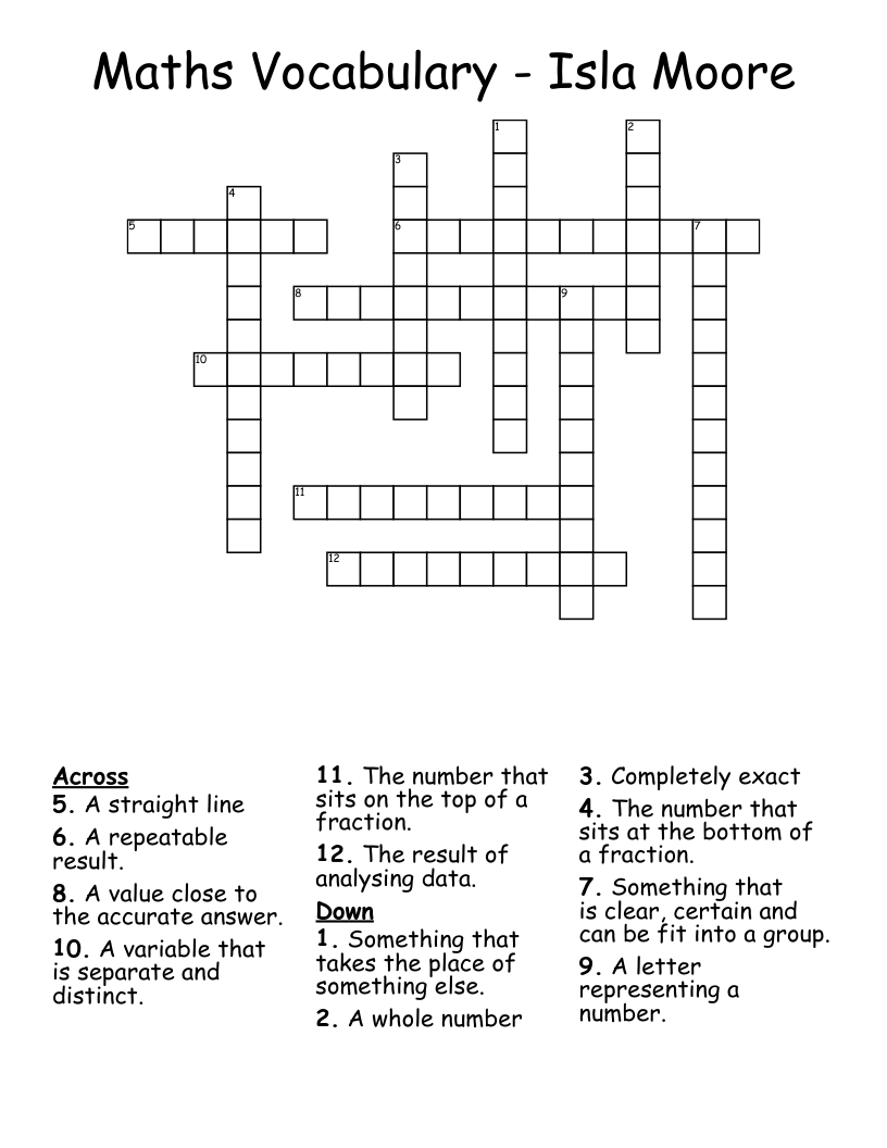 Maths Vocabulary - Isla Moore Crossword - WordMint