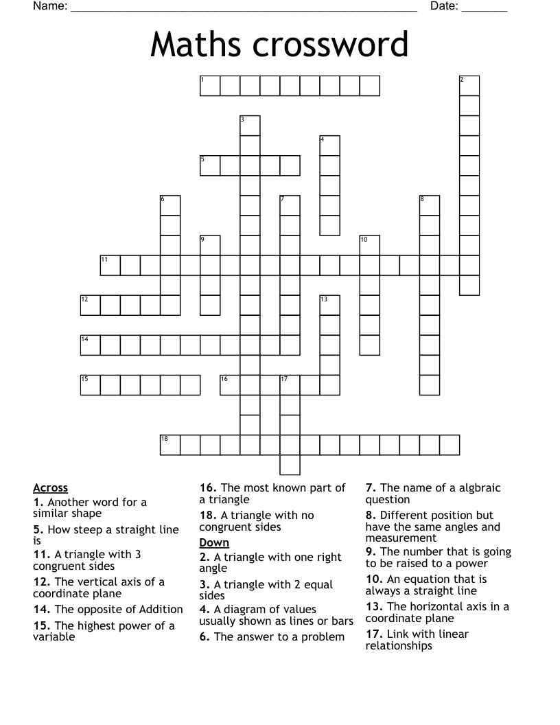 Maths crossword - WordMint