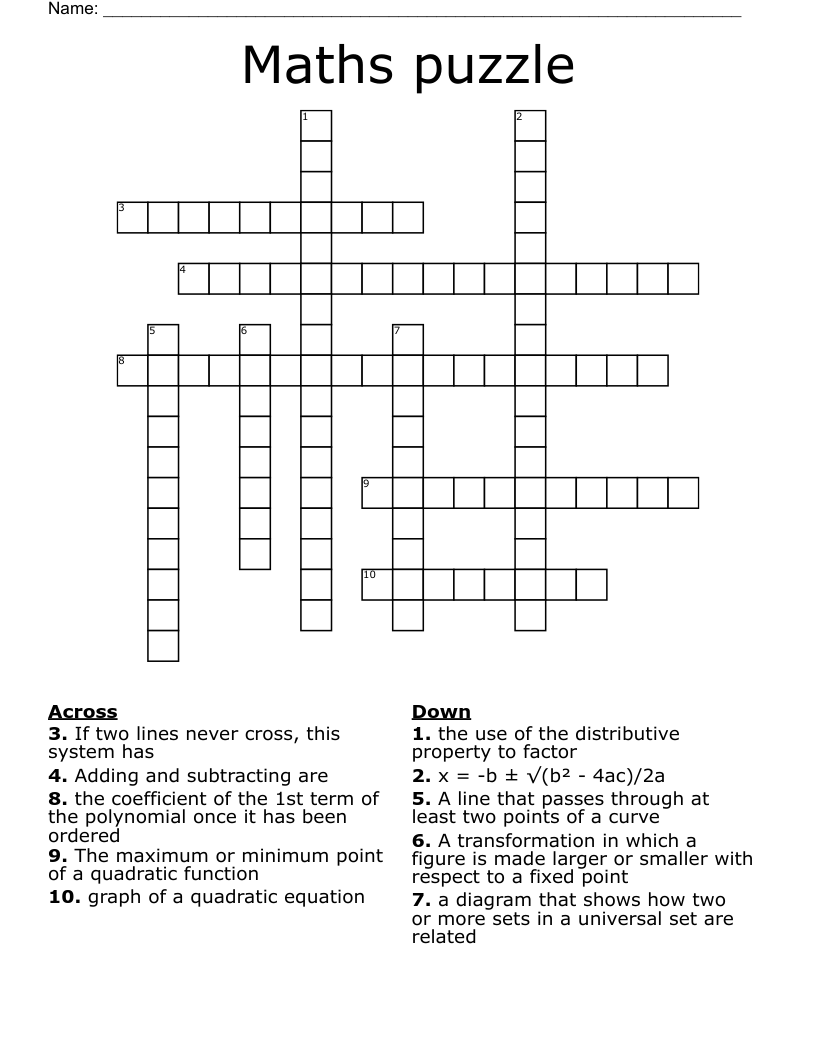 Maths puzzle Crossword - WordMint