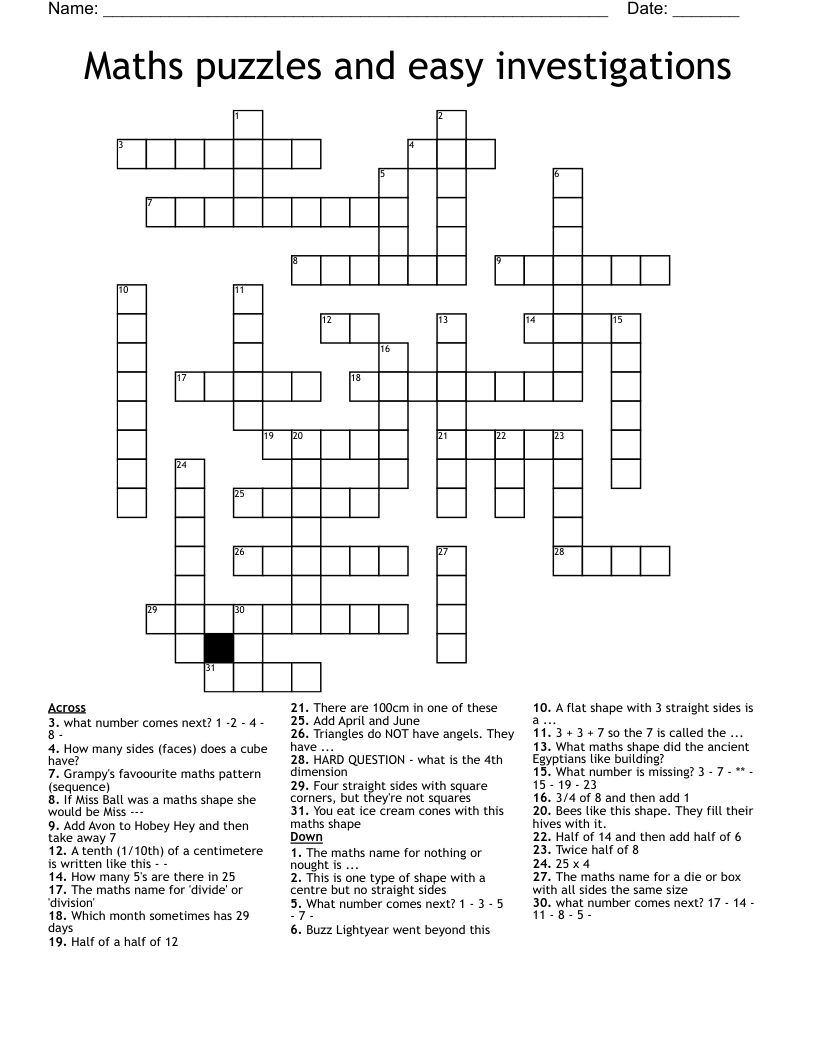 Maths puzzles and easy investigations Crossword - WordMint
