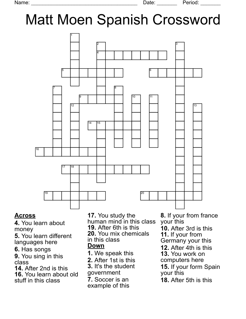 Matt Moen Spanish Crossword - WordMint