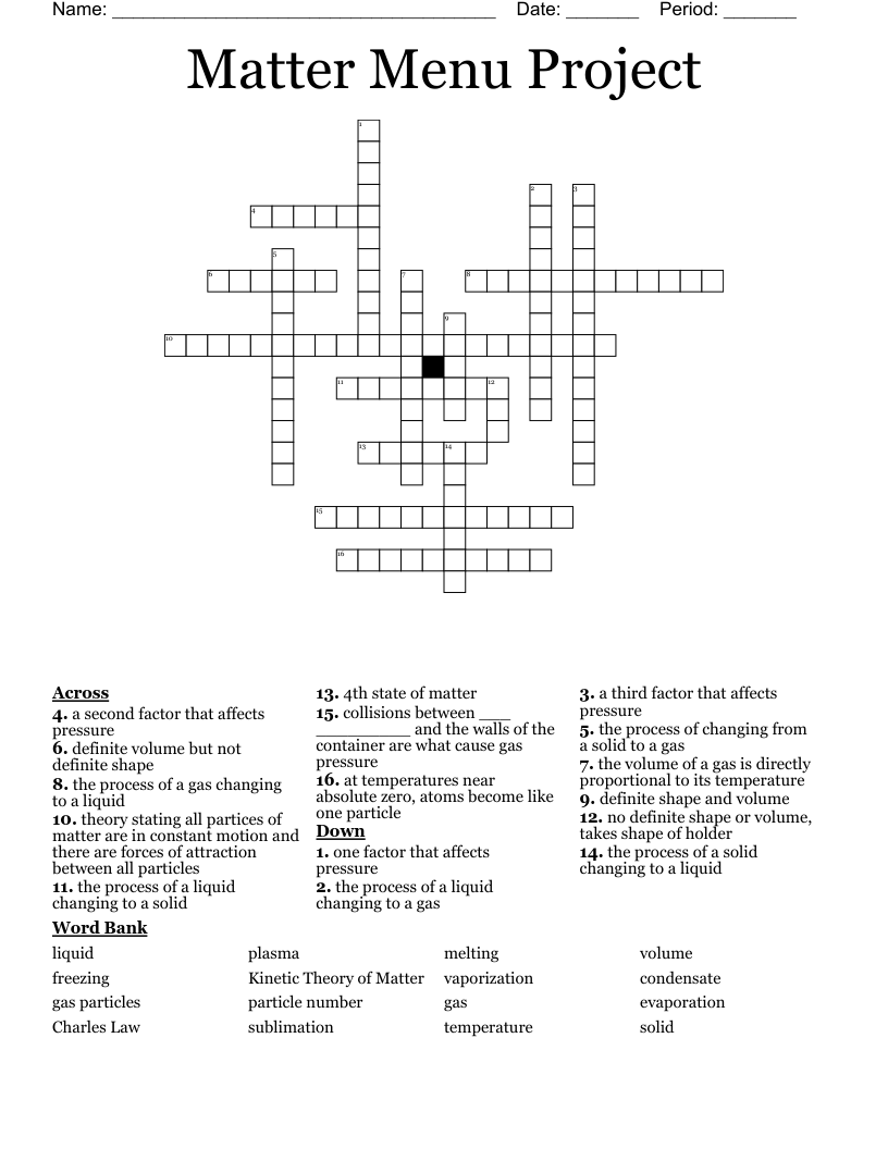 Matter Menu Project Crossword - WordMint
