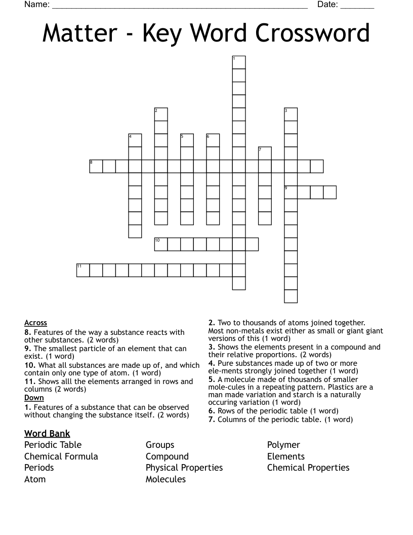 Matter - Key Word Crossword - WordMint