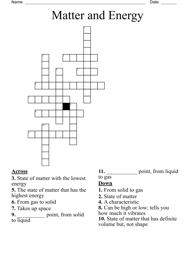 Matter and Energy Crossword - WordMint