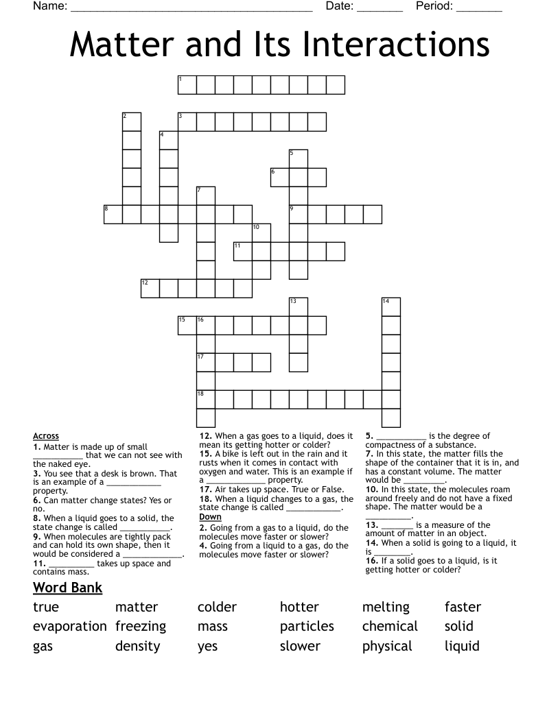 Matter and Its Interactions Crossword - WordMint