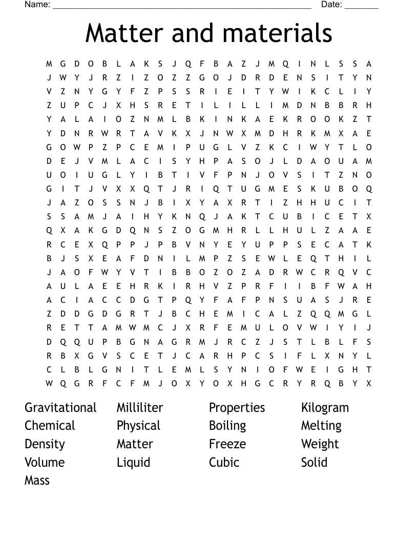 Matter And Materials Word Search WordMint