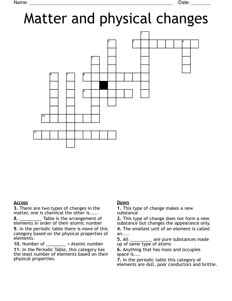 Matter and physical changes Crossword - WordMint