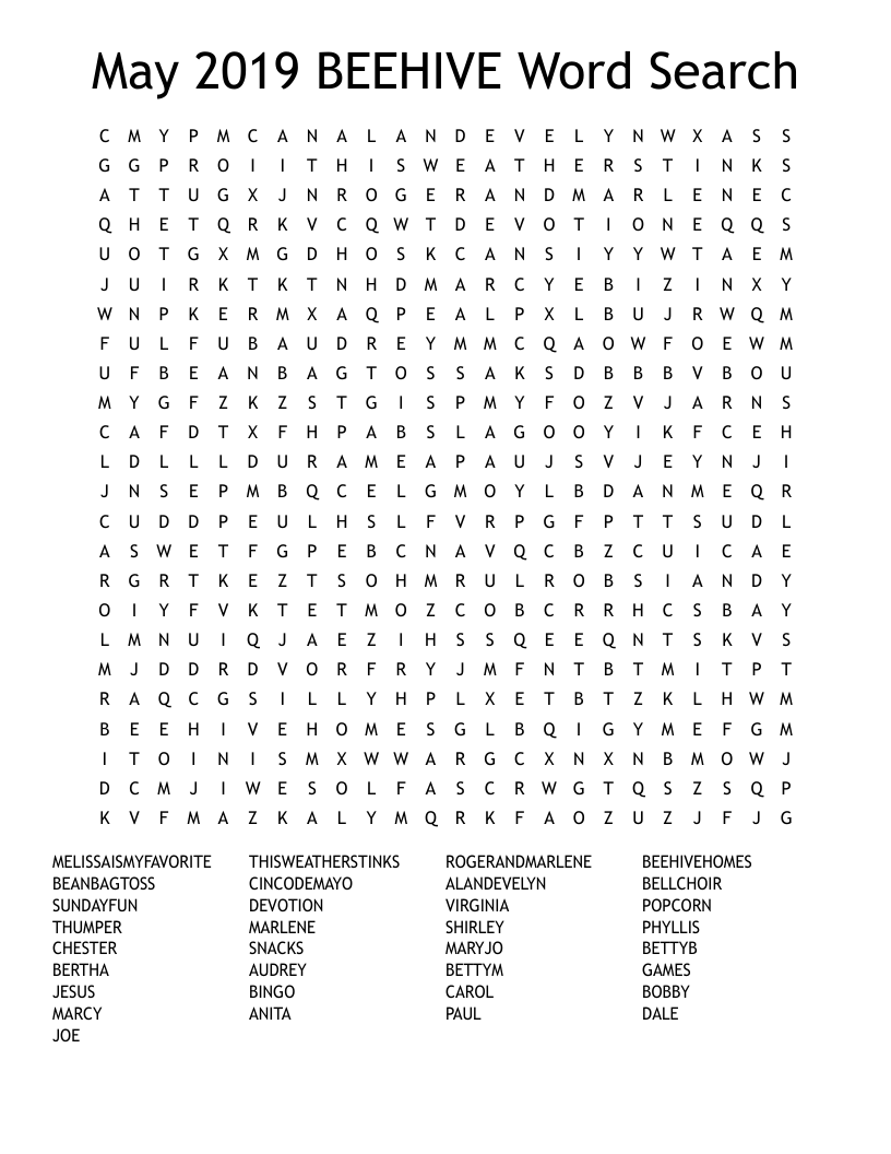 May 2019 BEEHIVE Word Search - WordMint