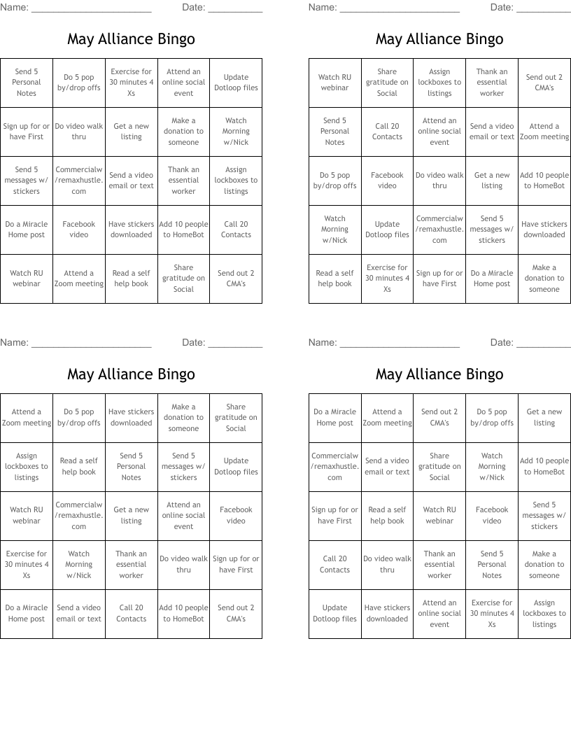 May Alliance Bingo - WordMint