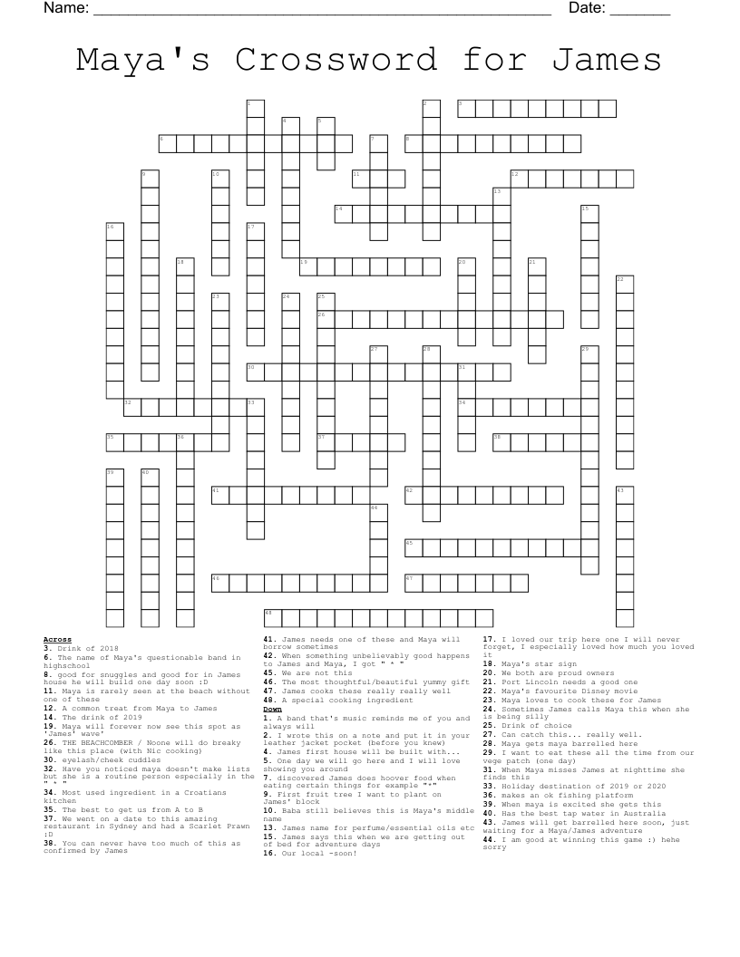 Maya's Crossword for James - WordMint
