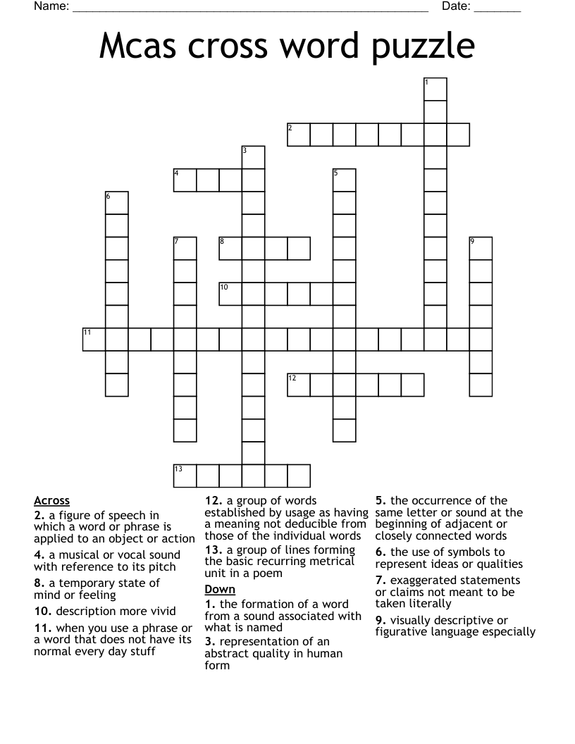 Mcas cross word puzzle - WordMint