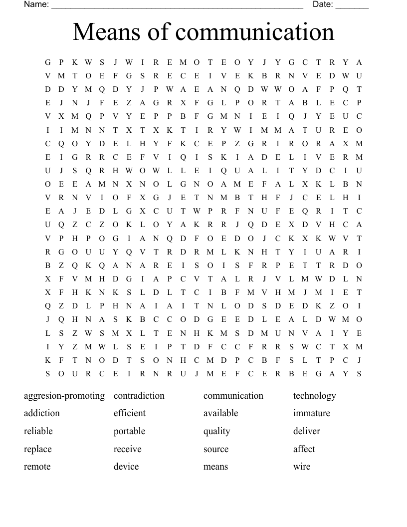 Means Of Communication Word Search WordMint