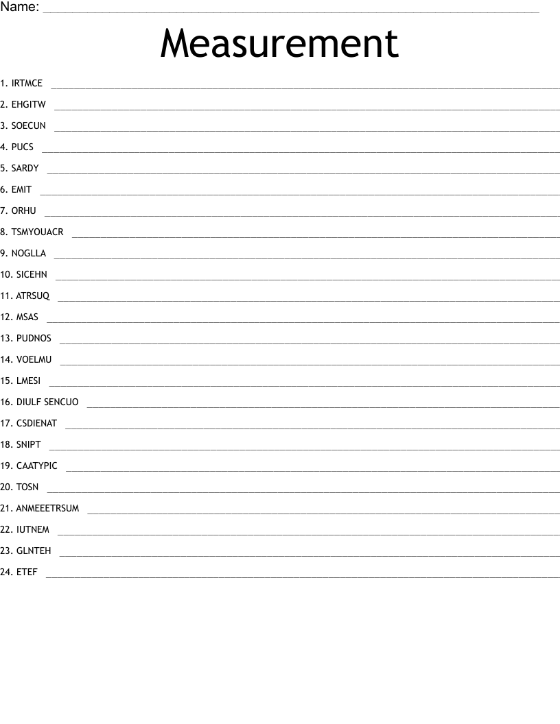 GO MATH Measurement Units Word Search WordMint