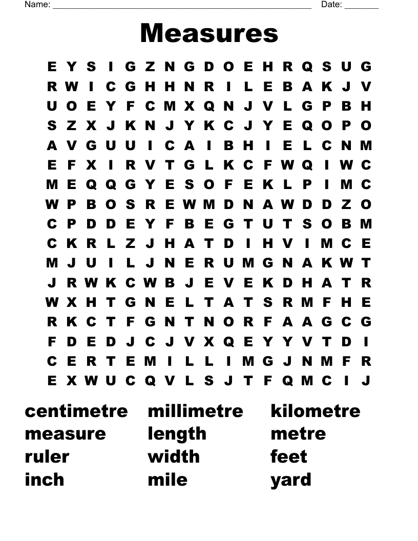 Measures Word Search WordMint